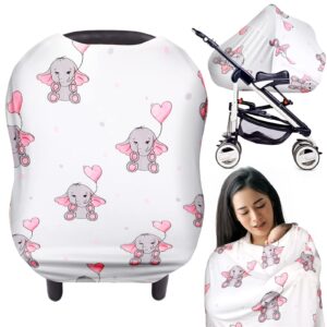 timtin baby car seat cover baby car seat canopy stretchy elephant nursing cover carseat canopy for babies breastfeeding and car seat multi use shopping cart cover high chair cover