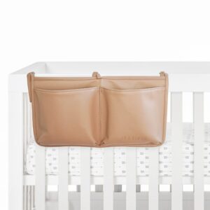 lu & ken baby nursery crib organizer - vegan leather hanging diaper organizer for crib - 13.5 x 7.5 inch nursery storage bedside crib – water and stain resistant