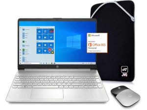 2022 newest hp 15.6" hd display laptop, amd athlon silver 3050u(up to 3.2ghz, beat i3-8130u), 8gb ram, 128gb ssd, 1-year office 365, wifi, bluetooth, hdmi, webcam, win 10s, silver, jvq mouse+sleeve