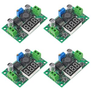 aobao 4pcs lm2596 dc-dc adjustable buck converter reduced voltage regulator power module 4.0-40v input to 1.25-37v output with led voltmeter digital display (green)