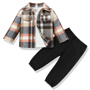 bilison Toddler Baby Boy Outfits Plaid Shirt+T Shirts+Pants Fall Winter 3Pcs Clothing Set 6Months-4T