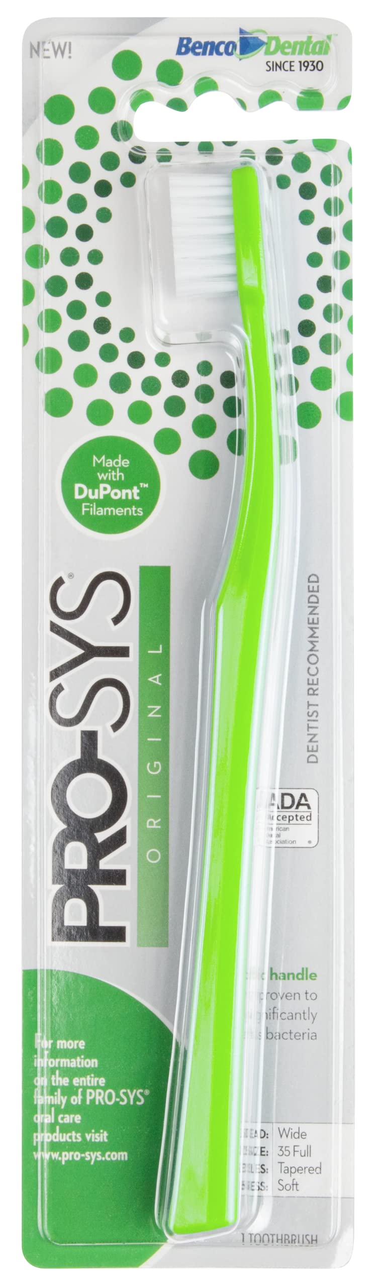 PRO-SYS® Soft Toothbrush for Adult with Sensitive Teeth & Gums, ADA Accepted, with 35-Tuft Wide Dupont® Tynex® Bristles, Pack of 4