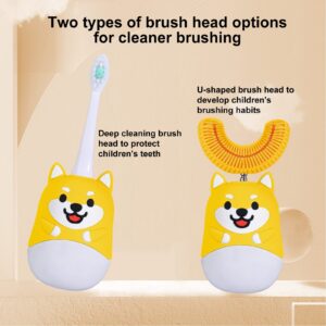 TANCOLA U Shaped Toothbrush Kids Sonic Automatic Brush Toddler Electric Toothbrush Whole Mouth Automatic Soft Ultrasonic TeethBrushes Rechargeable for Children Age 2-7 Years Old (Yellow)