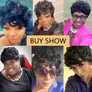 Natural Black Short Pixie Cut Wigs for Black Women Curly Hair Wigs Replacement Short Black Layered Pixie Wigs With Bangs Wigs for Black Women (Natural Black)