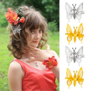 12 Pieces 3D Moving Hair Accessories - Butterfly Barrettes, Clamps, Pins, and Claw Clips in Gold and Silver for Women and Girls