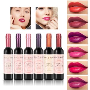 bieyoc 6 colors wine lip tint set,lipstick matte lip stain long lasting waterproof lip gloss kit, silky glossy lightness non-stick lipgloss for women (wine high shine lip stain set)