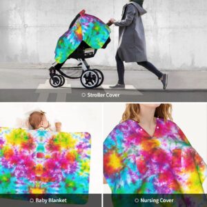 KiuLoam Retro Chevron Tie Dye Baby Car Seat Canopy, Nursing Cover Breastfeeding Scarf, Stretchy Soft Breathable Infant Carseat Cover for Babies Boys Girls