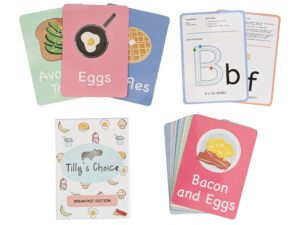 tilly's choice - breakfast edition happy mealtimes through choice | picky eaters toddler flash cards 2-4 mealtime choice cards gift for new parents baby shower learning abc activity