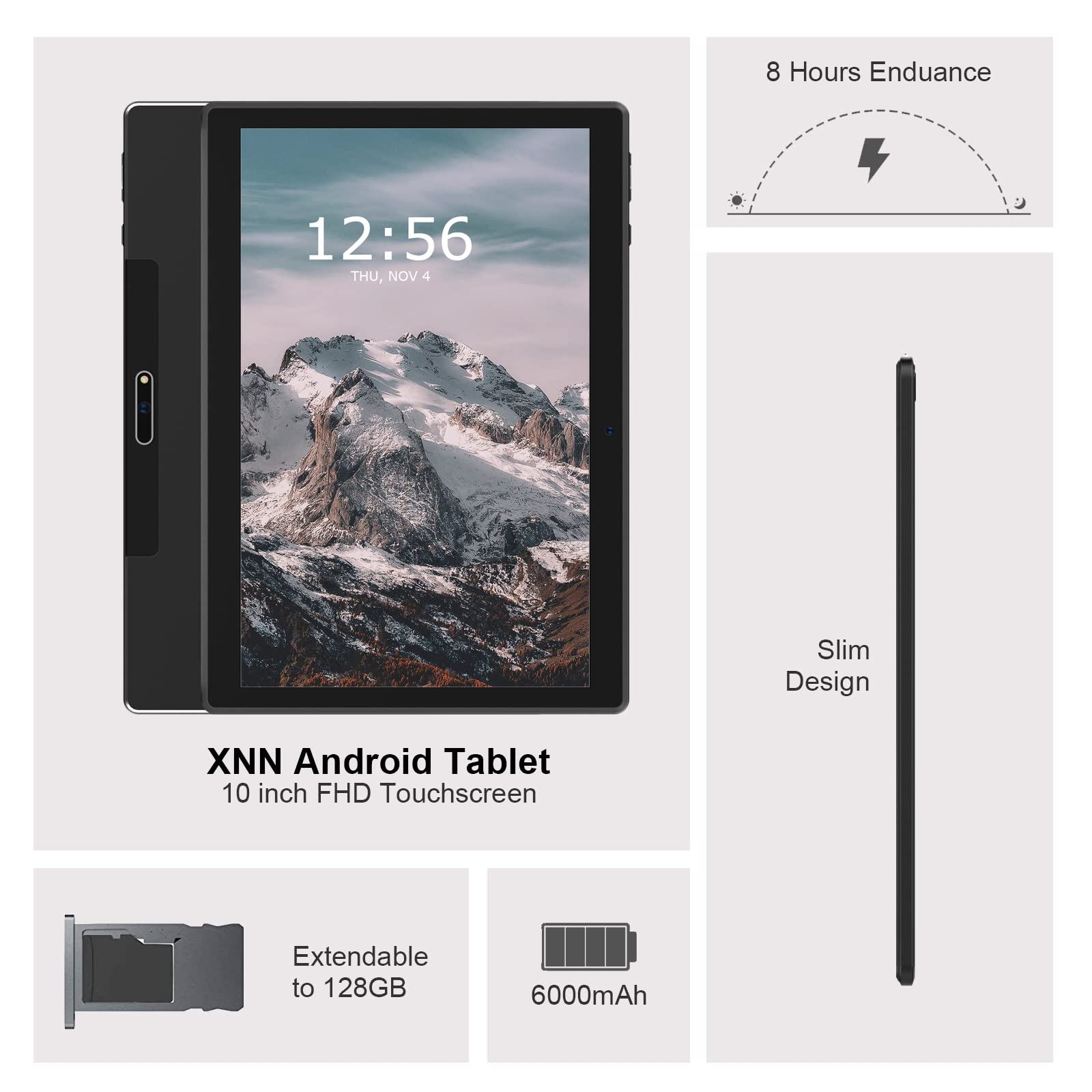 XNN Tablet 10 Inch, Android Tablets, Quad-Core Processor, 32GB ROM 128GB Expand，2+5MP Camera,IPS HD Touch Scree, 6000mah Battery, WiFi Bluetooth, 2023 Powerful Performance Tablet Computer(Black)