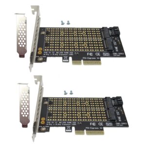 2x M.2 to PCIe NVMe and SATA SSD Dual M Key and/or B Key Adapter Card 2242 2260 2280 M2 Drive to Desktop PCI Express x4 x8 x16 Slot, Includes Brackets