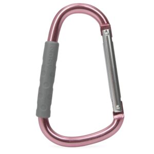 nuby large handy hook carabiner stroller clip with textured soft grip: rose gold