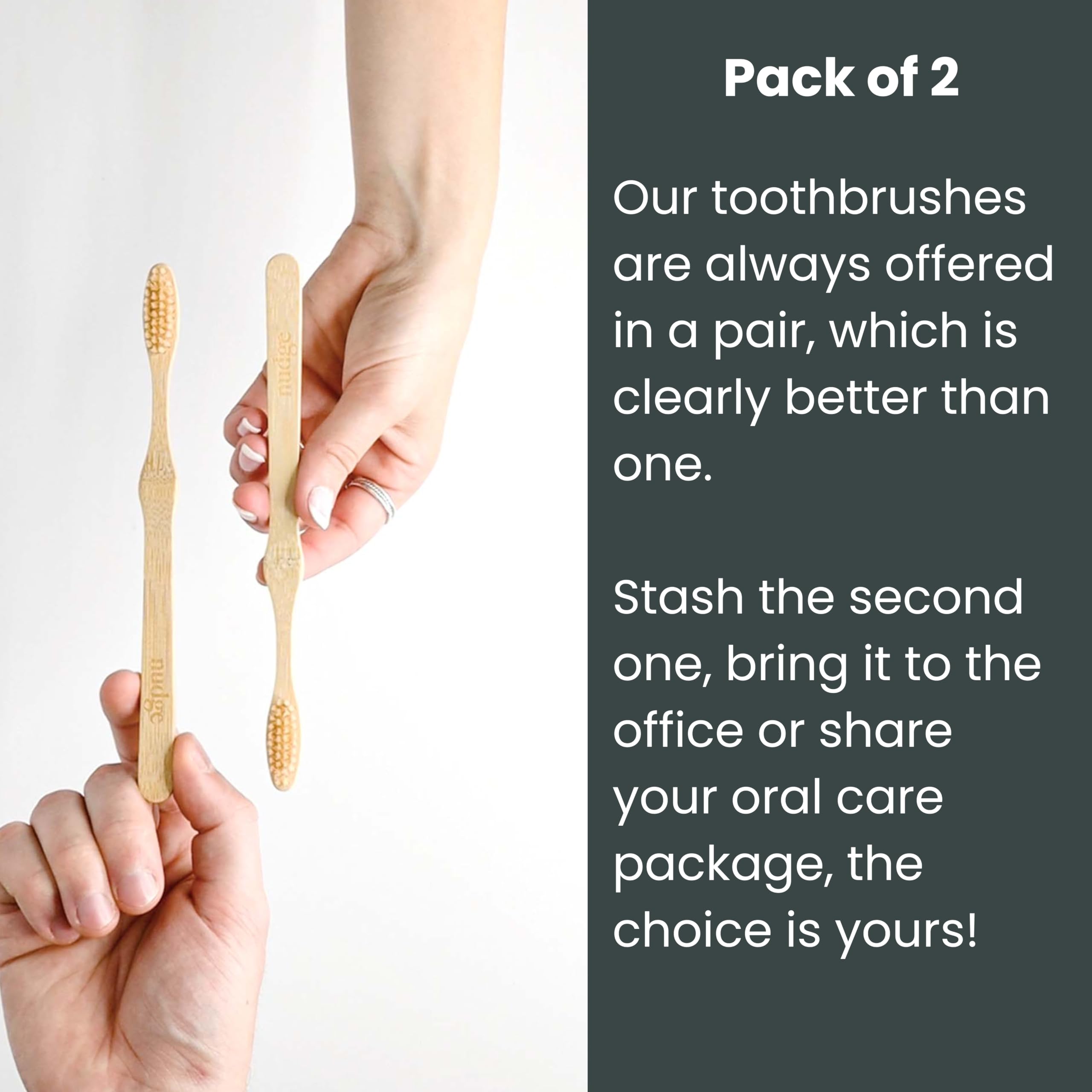 Nudge Premium Natural Bamboo Toothbrushes, (Pack of 2) Soft Bristles Toothbrush, Sustainable, Biodegradable, Eco-Friendly, Fully Recyclable, BPA Free