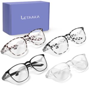 letaaka safety goggles, 4 pack anti fog safety glasses for women men, blue light blocking eyeglasses anti dust uv protective eyewear