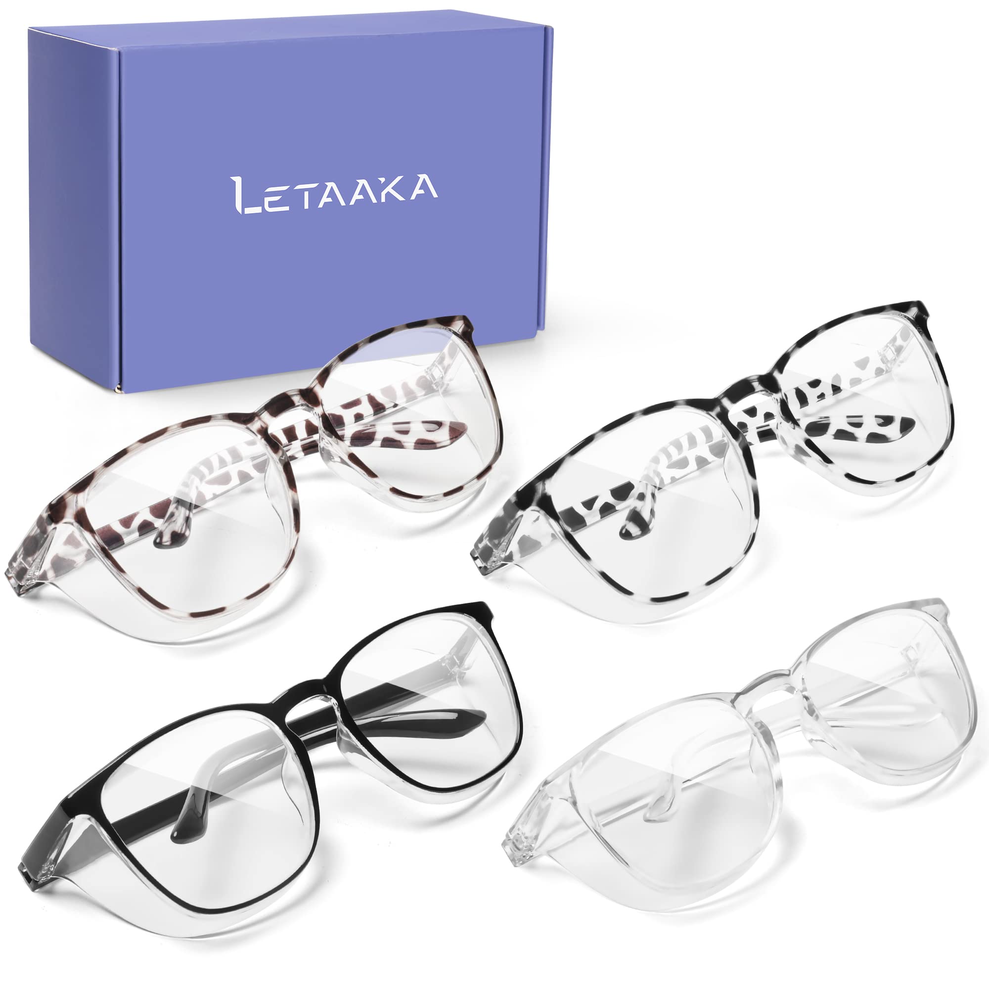 LETAAKA Safety Goggles, 4 Pack Anti Fog Safety Glasses for Women Men, Blue Light Blocking Eyeglasses Anti Dust UV Protective Eyewear