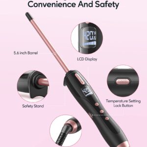 Wavytalk 3/8 Inch Small Curling Iron, Small Curling Iron Wand for Short & Long Hair, Ceramic Small Barrel Curling Iron with Adjustable Temperature, Include Heat Resistant Glove (Rose Pink)