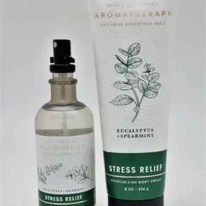 Bath & Body Works - Aromatherapy - Eucalyptus Spearmint – Stress Relief - 2 pc Bundle - Essential Oil Mist- 5.3 fl oz - & Body Cream - 8 oz