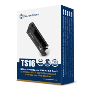 silverstone technology ts16 10gbps superspeed usb-c 3.2 gen2 to nvme/sata m.2 ssd external tool-free docking station, sst-ts16