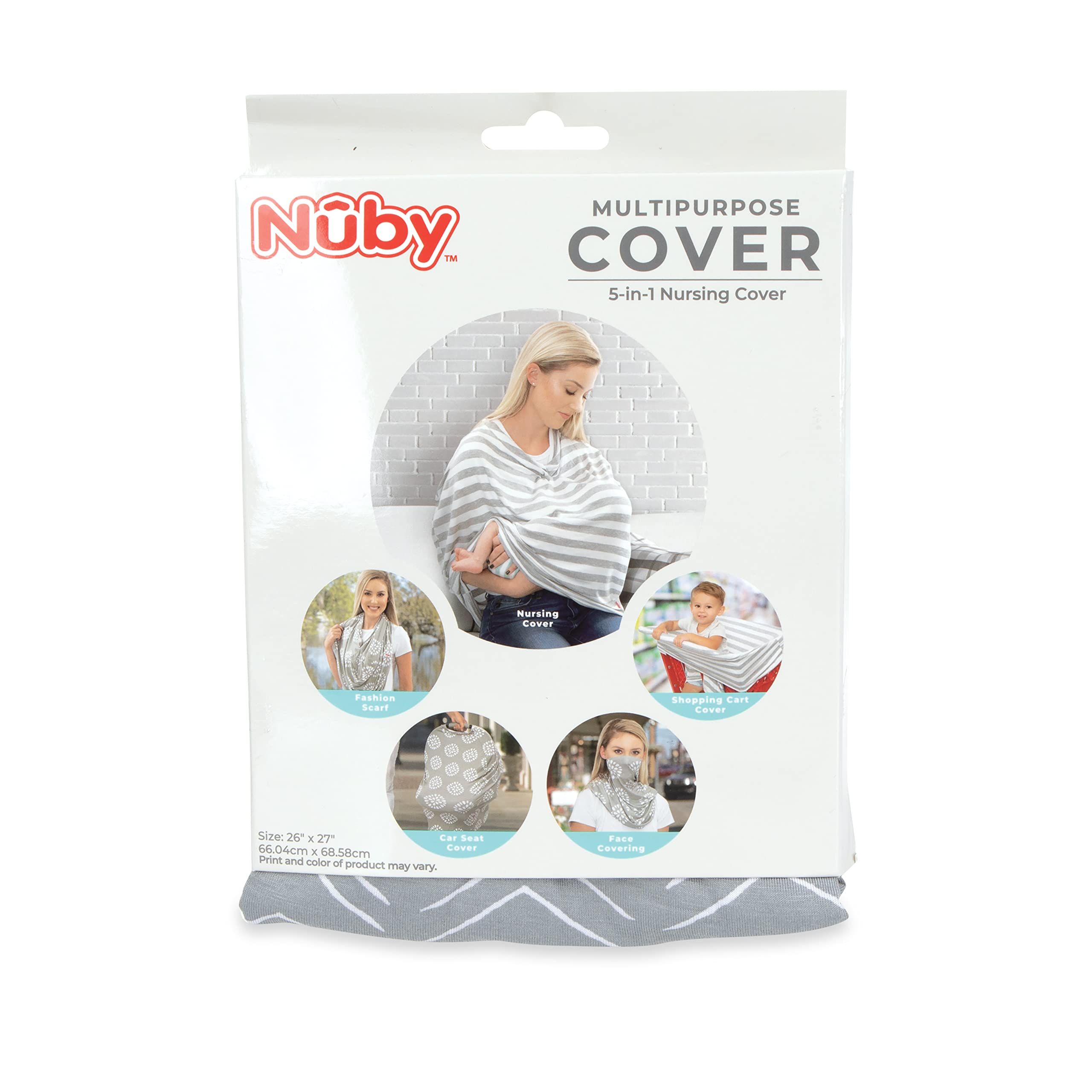 Nuby 5 in 1 Nursing Cover: Multipurpose Soft and Stretchy Cover for Mom and Baby: Colors May Vary, 26’’ x 27’’ / 66.04 cm x 68.58cm