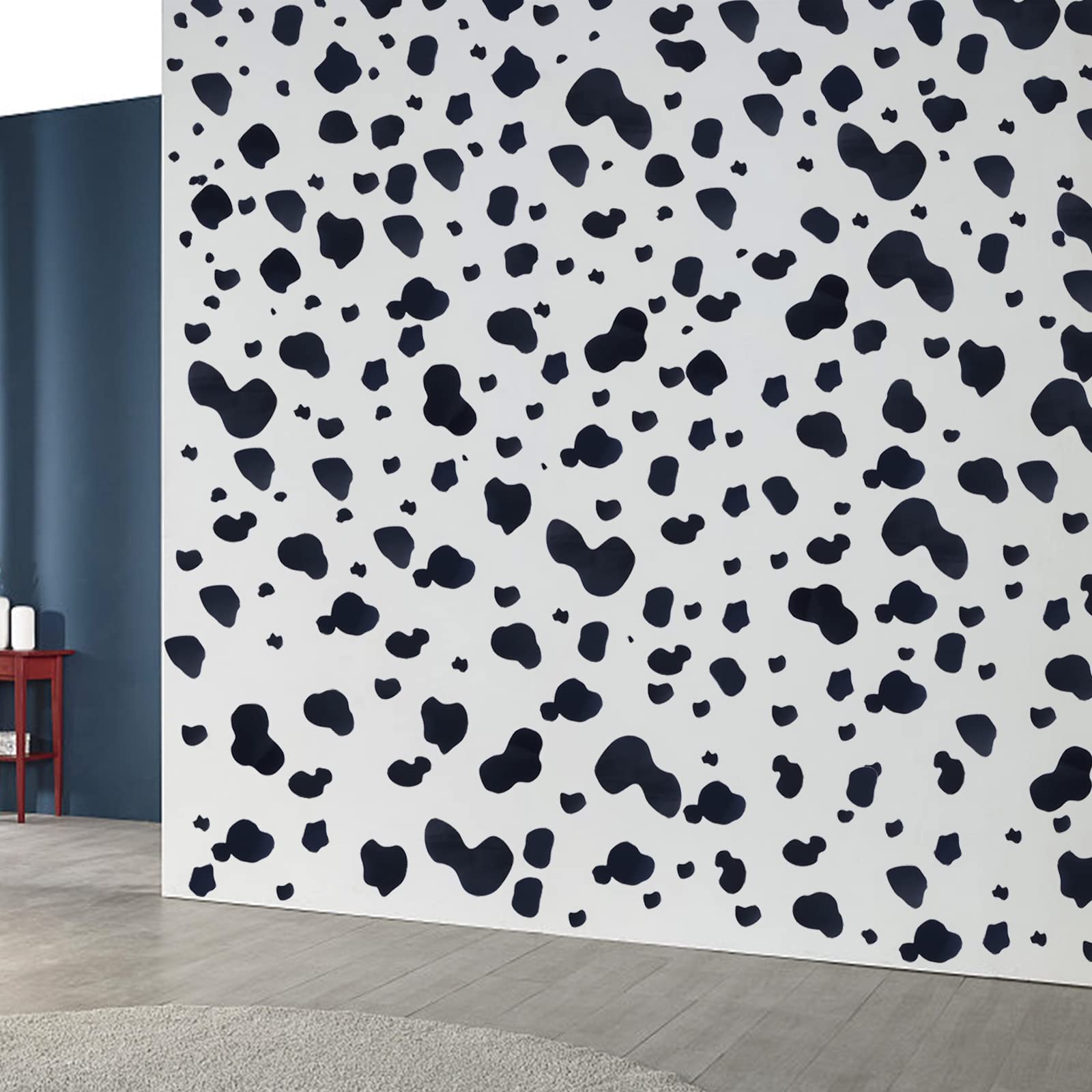 Wusteg 368Pcs Cow Print Stickers Self-Adhesive Wall Decals Removable Cartoon Spot Pattern Vinyl Art Decal Decor for Bedroom Living Room Nursery Decor, 11.4 x 8.26 Inch