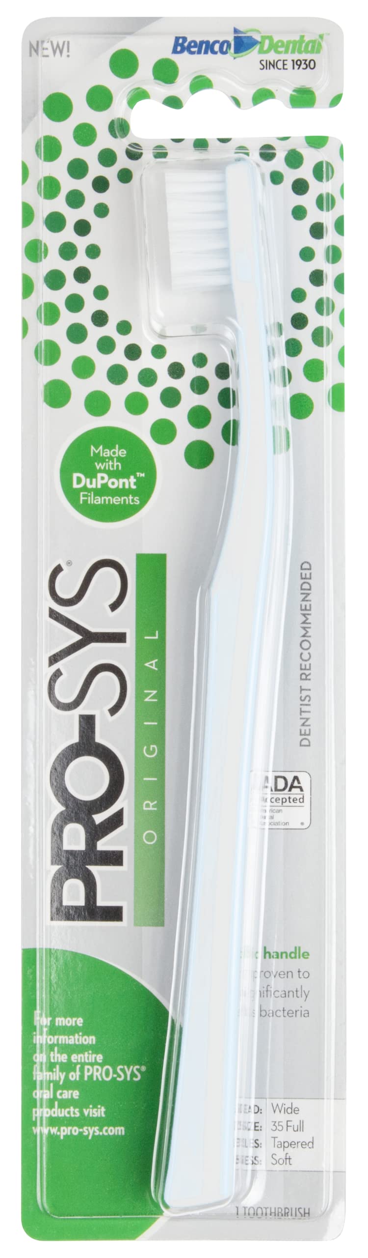 PRO-SYS® Soft Toothbrush for Adult with Sensitive Teeth & Gums, ADA Accepted, with 35-Tuft Wide Dupont® Tynex® Bristles, Pack of 4