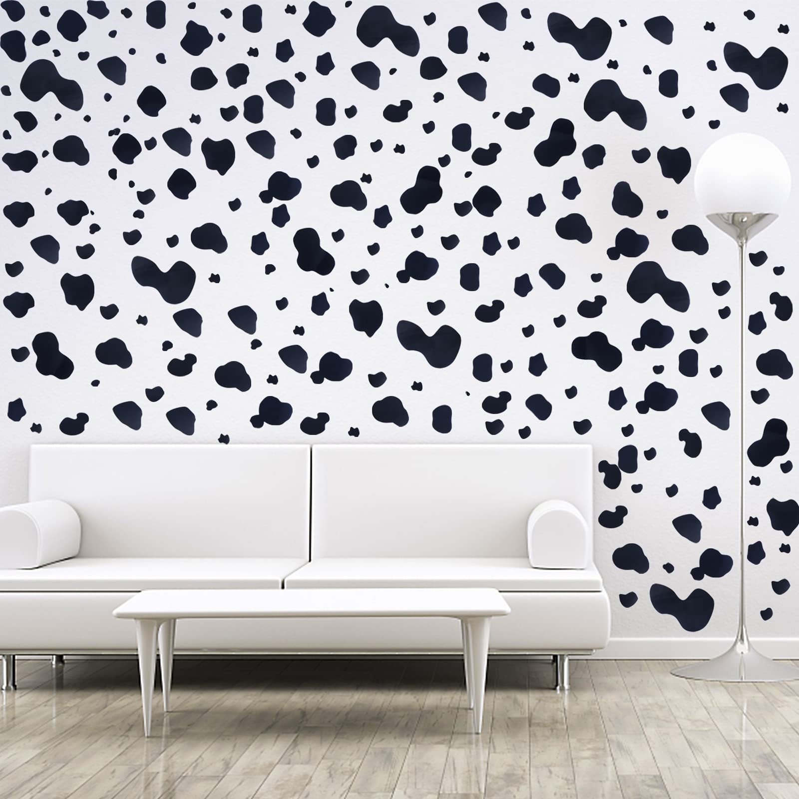 Wusteg 368Pcs Cow Print Stickers Self-Adhesive Wall Decals Removable Cartoon Spot Pattern Vinyl Art Decal Decor for Bedroom Living Room Nursery Decor, 11.4 x 8.26 Inch