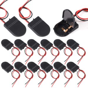 aobao 15pcs cr2032 battery holder, cr2032 battery holder with switch, coin cell holder, 1 x 3v cr2032 button coin cell battery holder with leads on off switch (black)