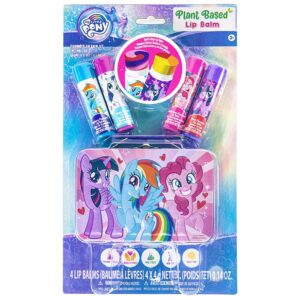 my little pony 4 pack vegan lip balm with collectible tin case for girls, ages 3+