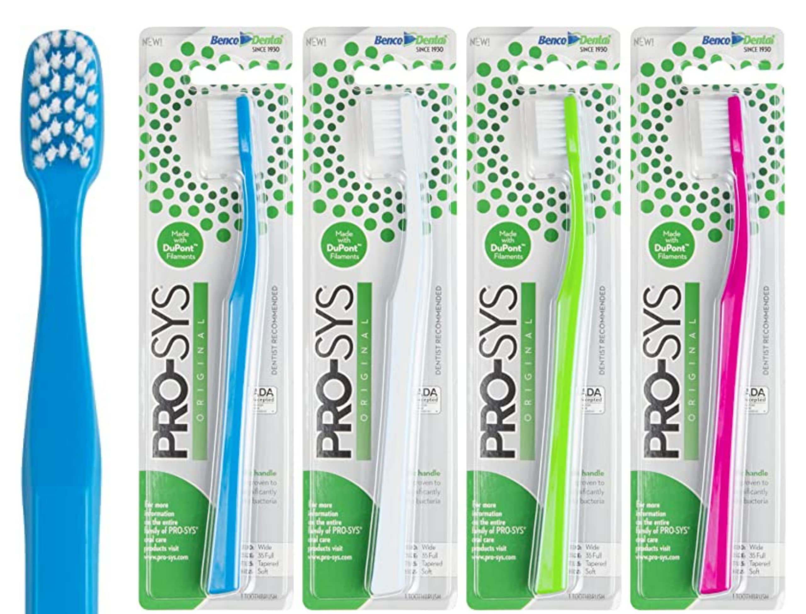 PRO-SYS® Soft Toothbrush for Adult with Sensitive Teeth & Gums, ADA Accepted, with 35-Tuft Wide Dupont® Tynex® Bristles, Pack of 4