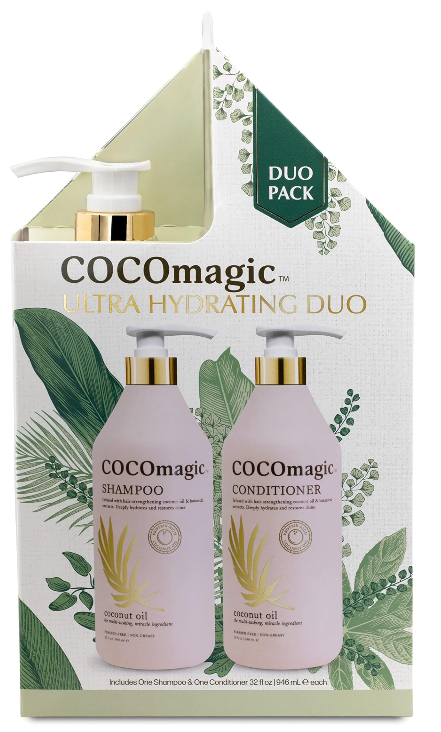 CocoMagic Shampoo and Conditioner Duo - Infused with Coconut Oil & Botanical Extracts - Deeply Hydrates and Restores Shine (32 oz)