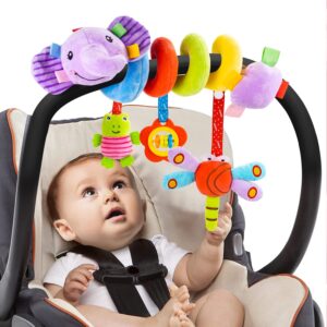 funsland spiral stroller toy for infants spiral car seat toys hanging toy clip on crib car seat stroller soft plush baby toy for baby boys and girls 3 months & up