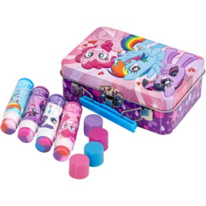 My Little Pony 4 Pack Vegan Lip Balm with Collectible Tin Case for Girls, Ages 3+