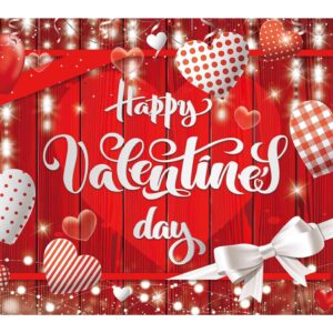 Allenjoy 72" x 48" Happy Valentine's Day Backdrop 14 February Valentines Romance Banner Love Couple Anniversary Party Supplies Red Heart Balloons Decoration Valentine Photography Background