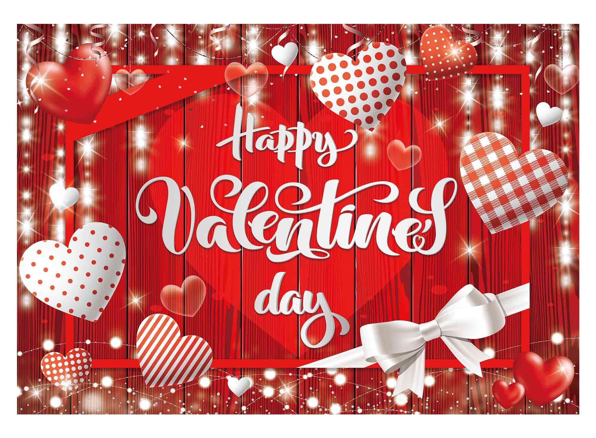 Allenjoy 72" x 48" Happy Valentine's Day Backdrop 14 February Valentines Romance Banner Love Couple Anniversary Party Supplies Red Heart Balloons Decoration Valentine Photography Background