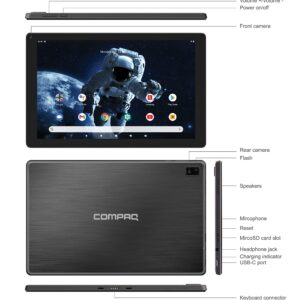 Compaq 10'' 2 in 1 Android 11 Tablet 64GB Storage, 4GB RAM (Brushed Onyx), CT201