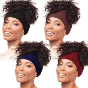 4 pieces satin head wrap satin lined hair cover sleep cap slouchy skull night sleeping beanie for frizzy curly hair (black, coffee, wine red, navy blue)