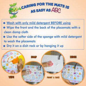 Toddler Placemats (12 to 48 Months) Set of 4 Placemats, Education Placemats for Kids, Non Slip Placemats for Dining Table, Easy to Clean Wipeable Reusable Plastic Placemats