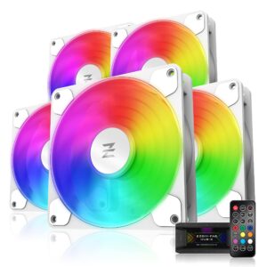 ezdiy-fab cube fan pro rgb case fan 120mm with fan hub x and remote, 5v 3pin argb fans, motherboard aura sync, high performance cooling fan, fan speed control,quiet fan- 5 pack-white