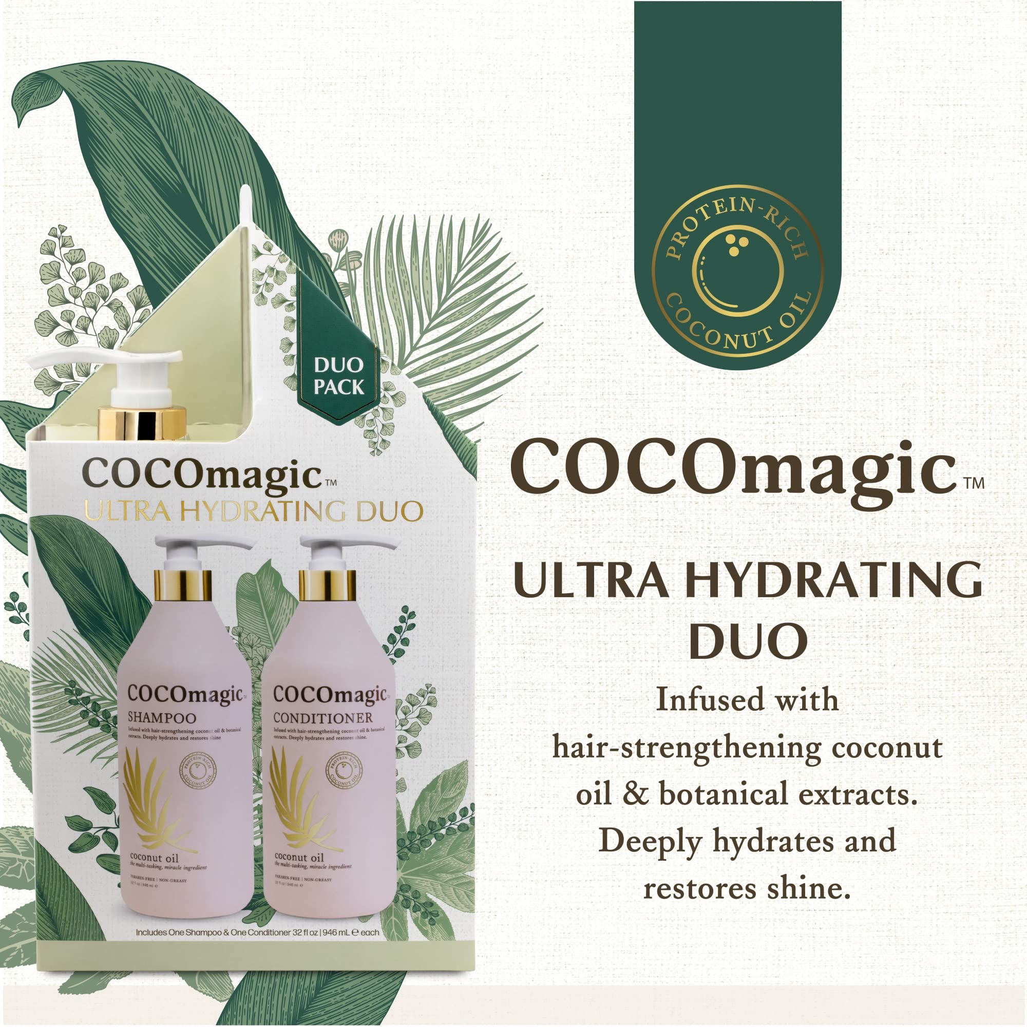 CocoMagic Shampoo and Conditioner Duo - Infused with Coconut Oil & Botanical Extracts - Deeply Hydrates and Restores Shine (32 oz)