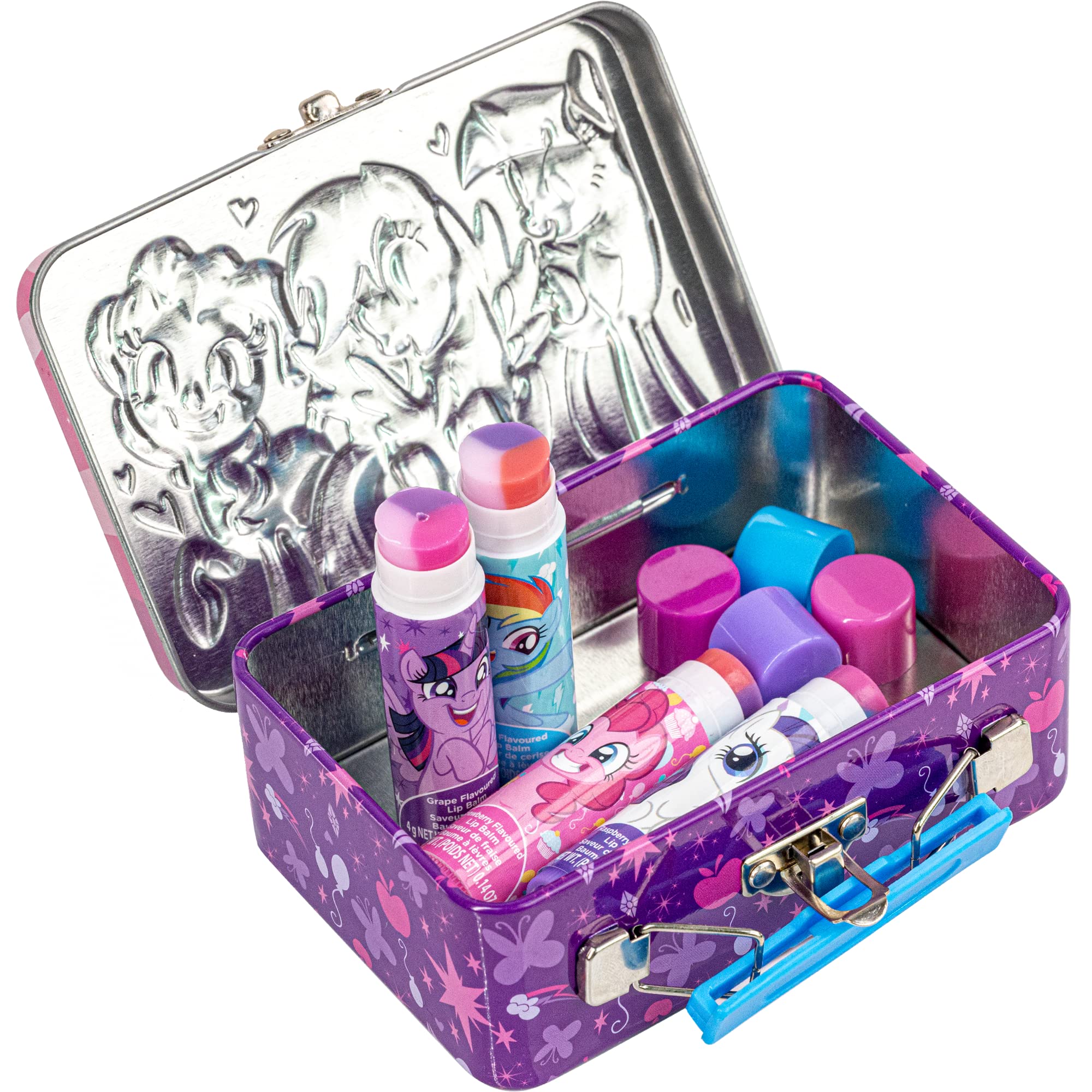 My Little Pony 4 Pack Vegan Lip Balm with Collectible Tin Case for Girls, Ages 3+