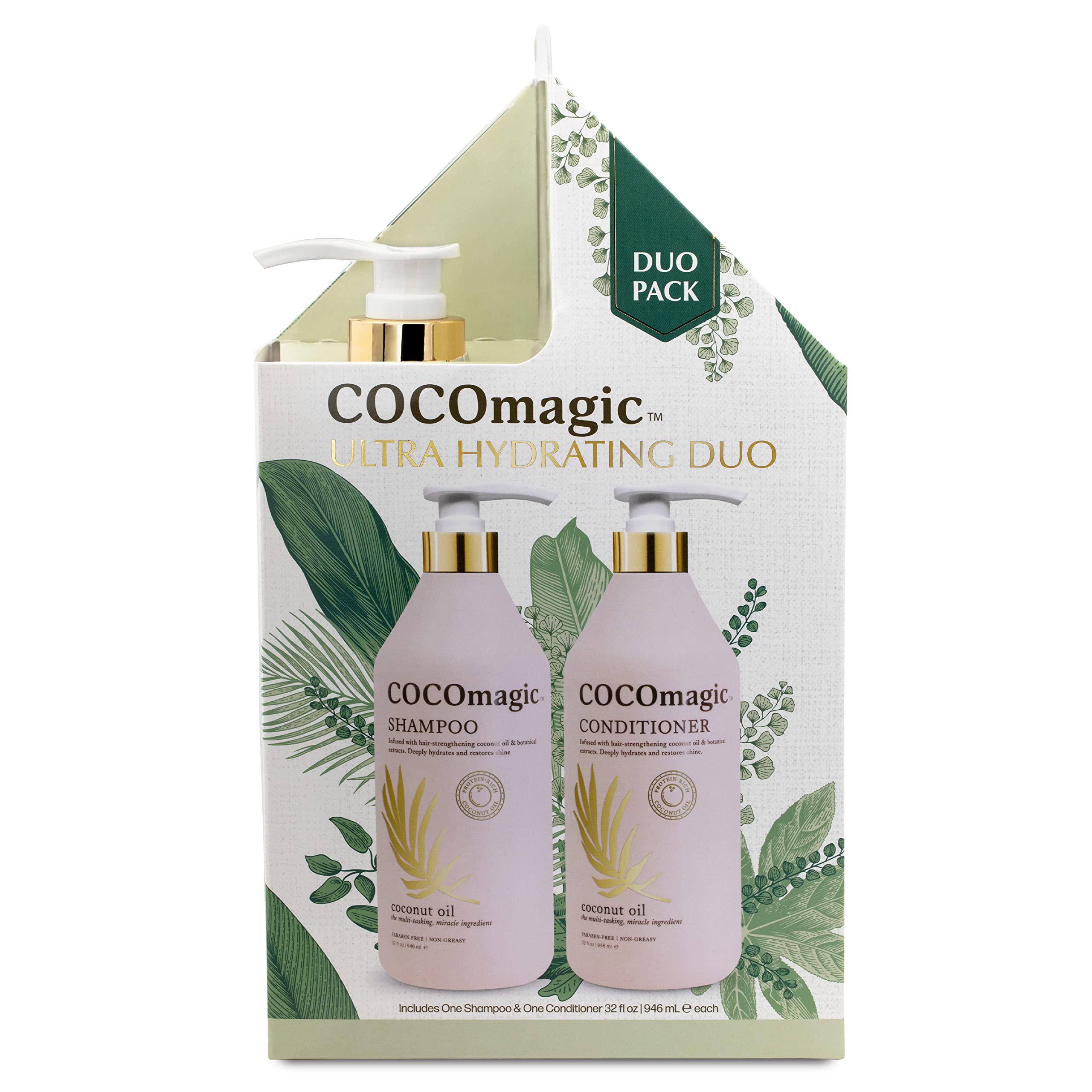 CocoMagic Shampoo and Conditioner Duo - Infused with Coconut Oil & Botanical Extracts - Deeply Hydrates and Restores Shine (32 oz)