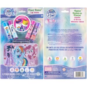 My Little Pony 4 Pack Vegan Lip Balm with Collectible Tin Case for Girls, Ages 3+