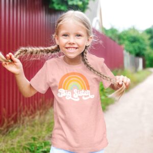 Retro Rainbow Big Sister Sibling Reveal Announcement Shirt for Baby and Toddler Girls Sibling Outfits White on Peach Shirt 3T