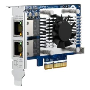 QNAP QXG-10G2TB Two Port 10GbE Network Card Supporting up to Five speeds (10GbE / 5GbE / 2.5GbE / 1GbE / 100MbE), and maximizes Your NAS and PC Network connectivity