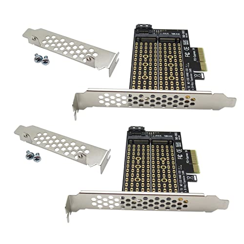 High Performance Durable 2x M.2 to PCIe NVMe and SATA SSD Dual M Key and/or B Key Adapter Card 2242 2260 2280 M2 Drive to Desktop PCI Express x4 x8 x16 Slot, Includes Brackets Vicue