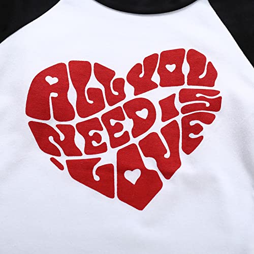 Shirts Toddler Boys Girls Long Sleeve T-Shirts Black Raglan Valentine Tees Kid All You Need is Love Tops 6 Years