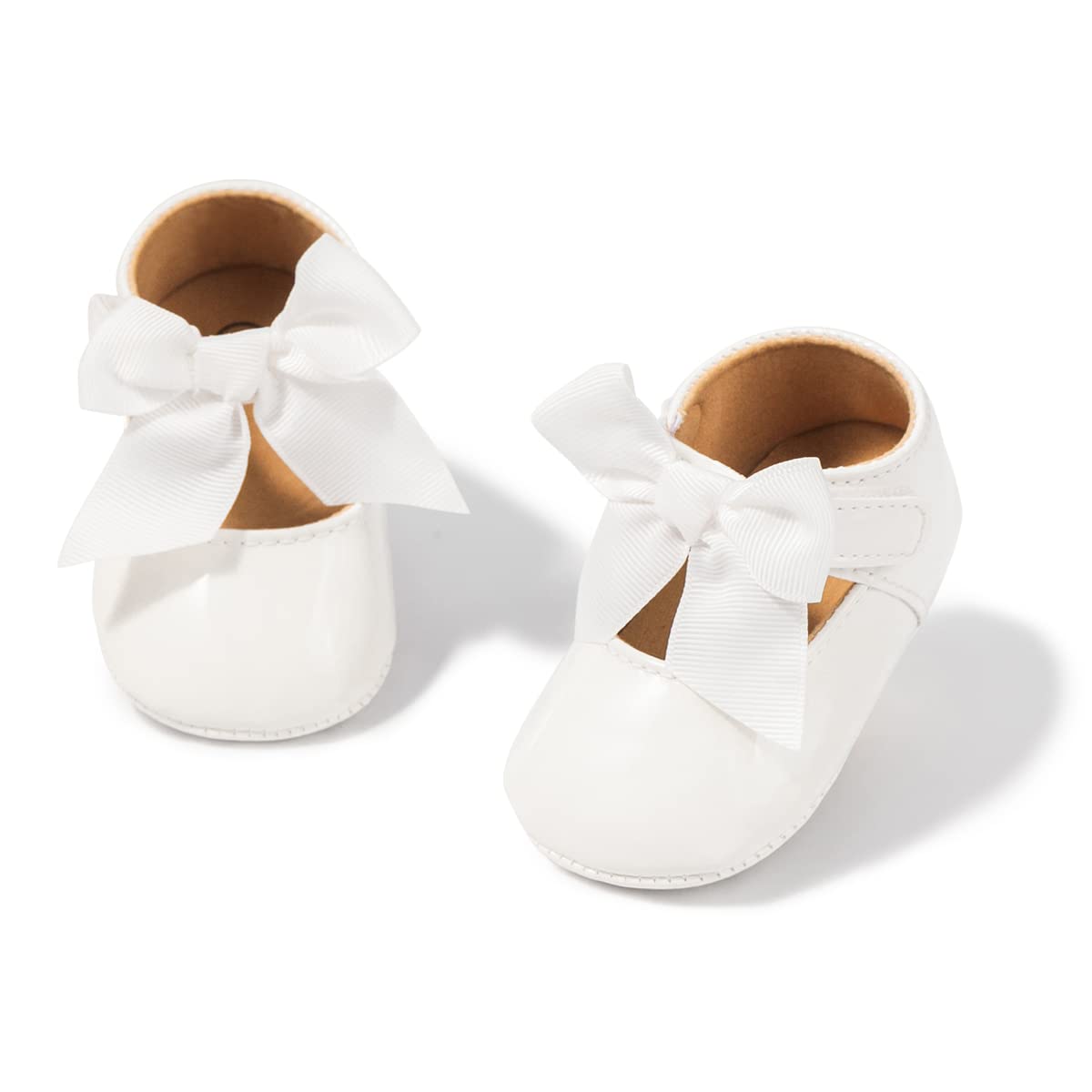 Bellocasa Baby Mary Jane Flats for Girls with Bowknot Cotton Anti Skid Sole Infant First Walker Princess Dress Crib Wedding Shoes(JY1978 White,2)