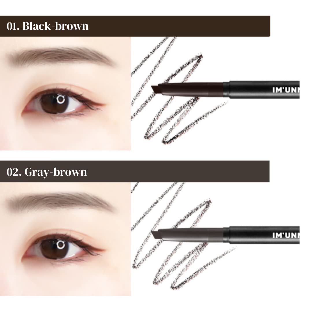 IM UNNY Designing Eyebrow Pencil with Brush (Brown), Waterproof, Ultra-Triangle Tip to draw Precise hair-like stroke, Longwearing, Soft texture with Natural colors for Daily look, Korean Makeup