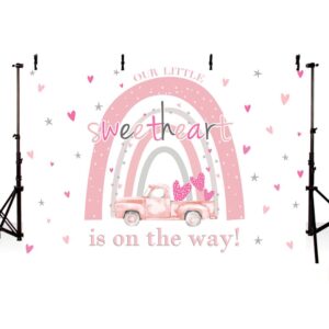 MEHOFOND Valentines Baby Shower Backdrop for Girl Sweetheart Baby Shower Decorations Banner A Little Sweetheart is On The Way Boho Rainbow Photography Background Studio Photo Props Vinyl 7x5ft