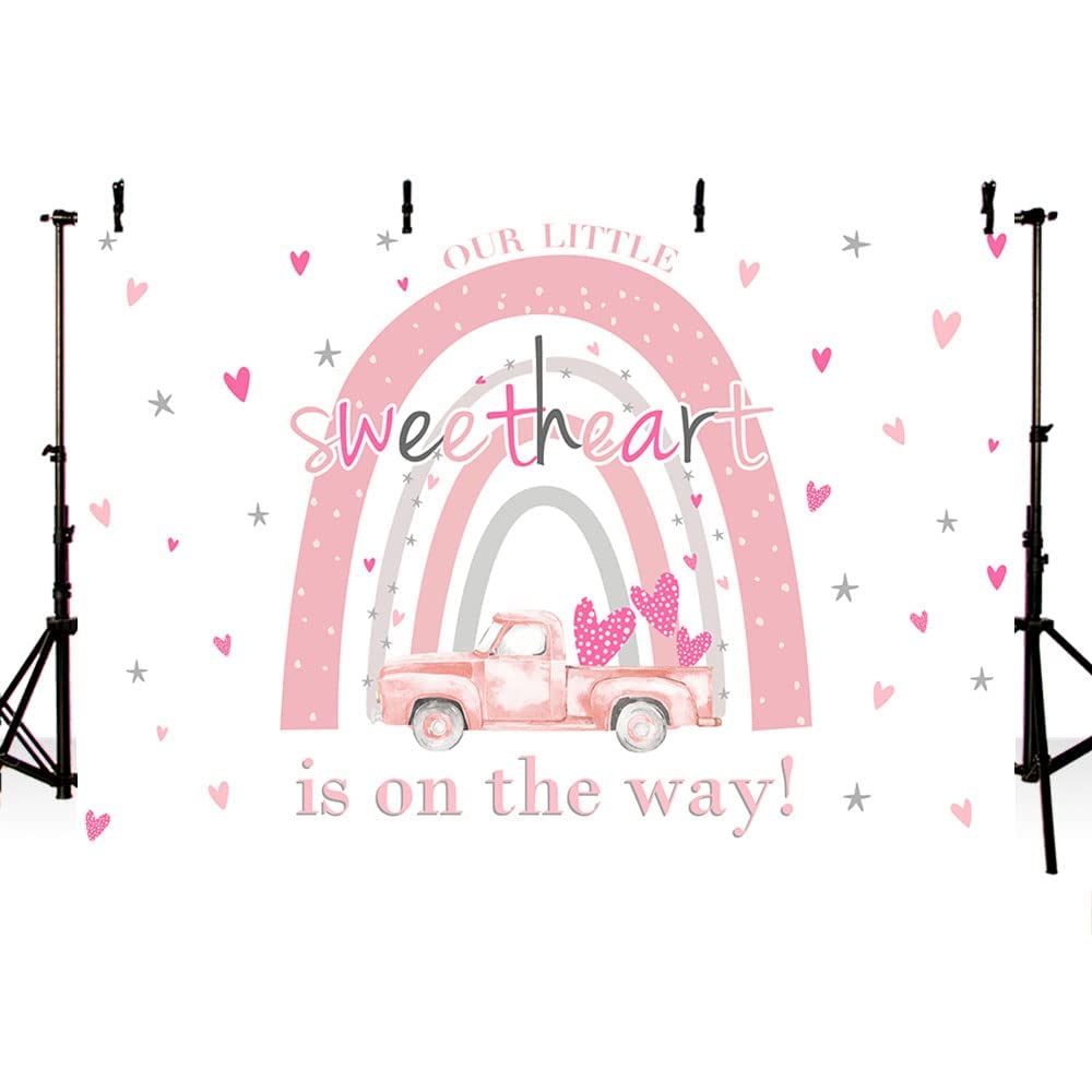 MEHOFOND Valentines Baby Shower Backdrop for Girl Sweetheart Baby Shower Decorations Banner A Little Sweetheart is On The Way Boho Rainbow Photography Background Studio Photo Props Vinyl 7x5ft