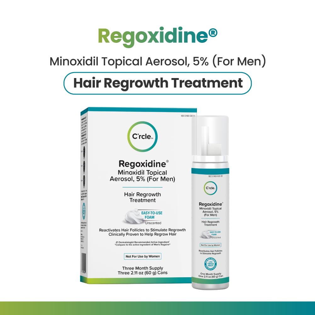 Regoxidine Men's 5% Minoxidil Foam & Topical - Helps Restore Vertex Hair Loss & Thinning Hair - Extra Strength Supports Hair Regrowth in Unscented Topical Aerosol Treatment (Topical, 3 Month's Supply)